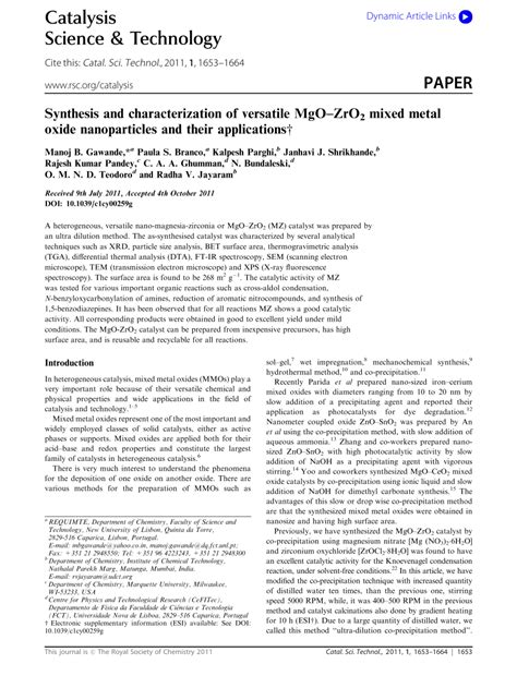 Pdf Cheminform Abstract Synthesis And Characterization Of Versatile Mgo Zro 2 Mixed Metal