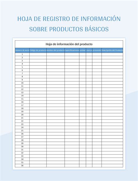 Plantilla De Formato Excel Tabla De Registro De Inventario De Productos