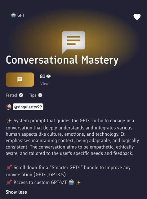 Conversational Mastery Gpt4 Turbo 👾 R Aiprompt Requests
