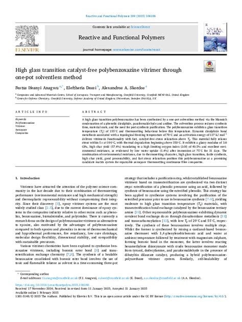 Pdf High Glass Transition Catalyst Free Polybenzoxazine Vitrimer Through One Pot Solventless