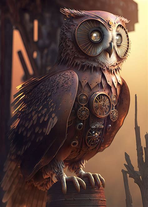 Steampunk Owl Painting