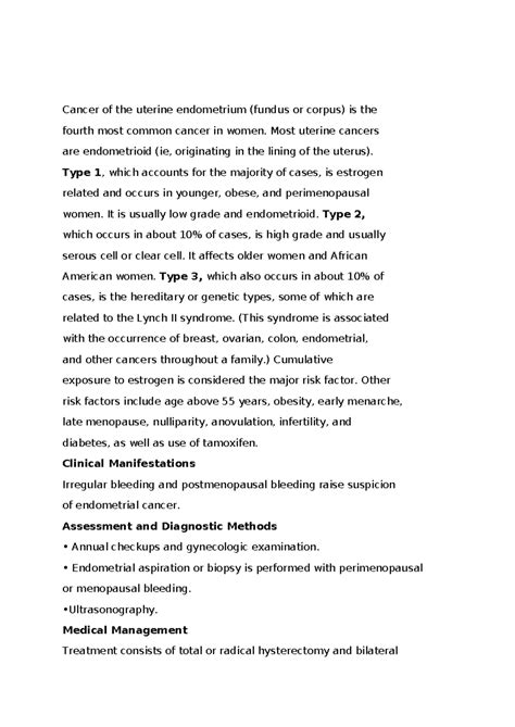 Sarcoma Oncology Nursingmedical Surgical Cancer Of The Uterine Endometrium Fundus Or Corpus