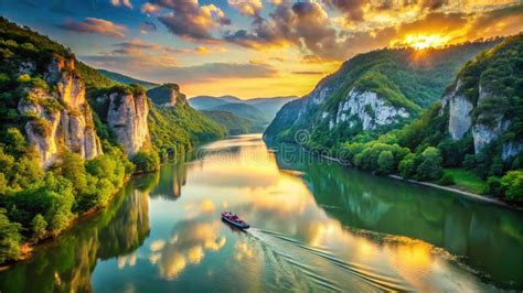 Majestic Danube River A Serene European Landscape Panorama Reflecting