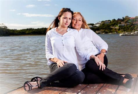 Mother And Daughter Posing In The Summer Sun Stock Image Image Of