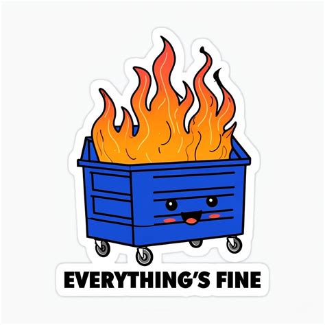 Cheerful Cartoon Royal Blue Dumpster With Flames Sticker Playground
