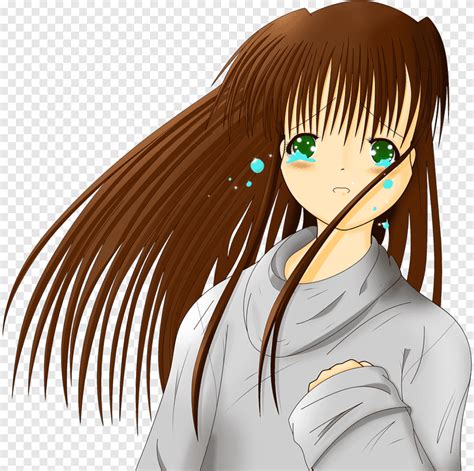 Anime Girl With Brown Hair And Green Eyes Crying