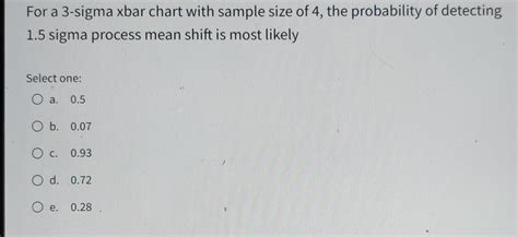 Solved For A 3 Sigma Xbar Chart With Sample Size Of 4 The