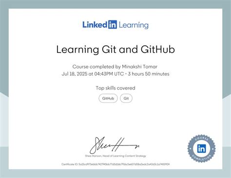 Just Finished The Course “learning Git And Github” By Ray Villalobos