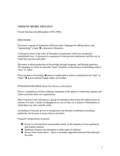 Lecture Notes On Michel Foucault
