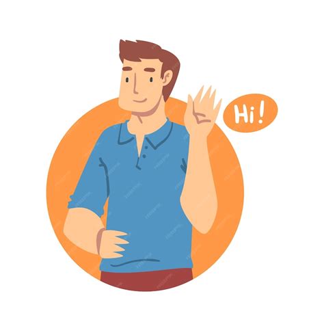 Premium Vector Young Man Saying Hello And Showing Hand Greeting Gesture Vector Illustration