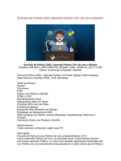 Escuela De Python 2021 Aprende Python 39 De Cero A Master Pdf Mi Sql Programación De