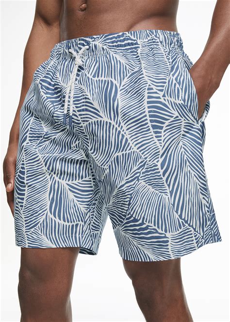 Leaf Print Uv Slim Fit Longer Length Swim Shorts Za