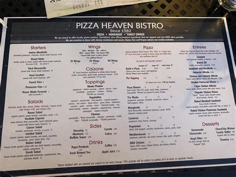 Online Menu Of Pizza Heaven Bistro Restaurant Phoenix Arizona 85014