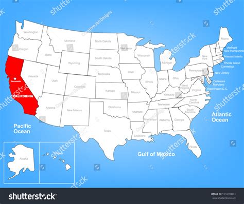 Map United States Highlighting State California Vector De Stock Libre