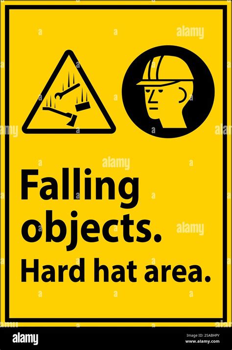 Warning Sign Falling Objects Hard Hat Area Stock Vector Image And Art