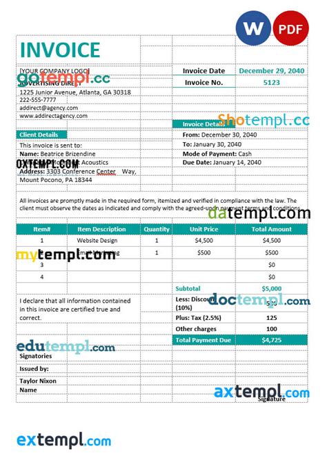 Professional Agency Invoice Fake Template In Word And Pdf Format
