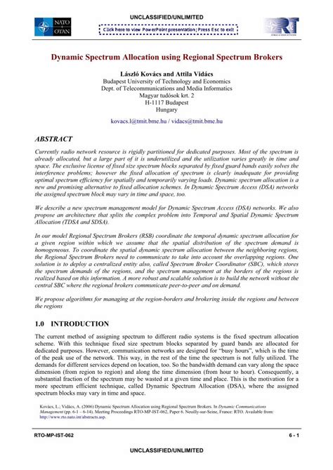 pdf dynamic spectrum allocation using regional spectrum brokers