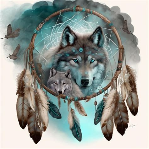 Premium Photo A Dream Catcher With A Wolf Dream Catcher And A Wolf