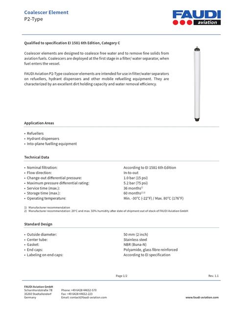 Ds P2 Type Coalescer Rev 1 1 En Pdf Filtration Physical Sciences