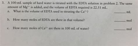 Solved A ML Sample Of Hard Water Is Titrated With The Chegg Com