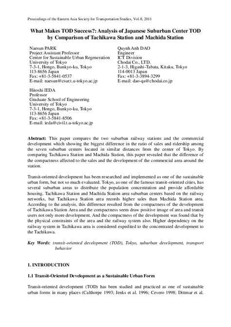 Pdf What Makes Tod Success Analysis Of Japanese Suburban Center Tod