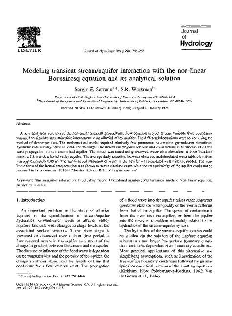 Pdf Modeling Transient Streamaquifer Interaction With The Non Linear