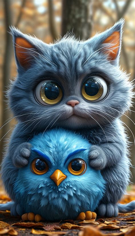 🔹️ An Funny Cute Fat Babble Cartoon Cat With Huge Glass Lumen Eyes