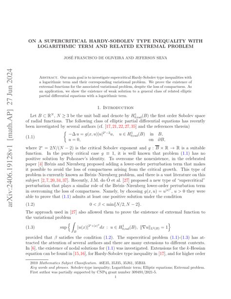 Pdf On A Supercritical Hardy Sobolev Type Inequality With Logarithmic