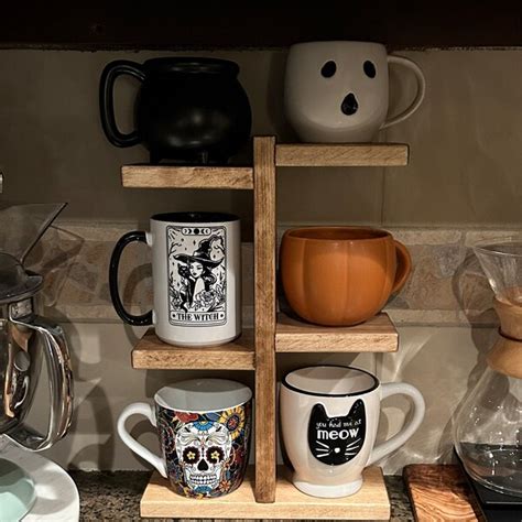 Wooden Mug Stand Rustic Display Shelf Tiered Cup Holder Etsy