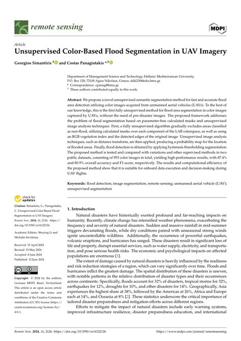 Pdf Unsupervised Color Based Flood Segmentation In Uav Imagery