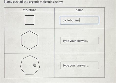 Solved Name Each Of The Organic Molecules Below Structure Chegg