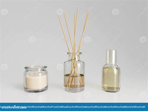 Aroma Set Aroma Diffuser With Wooden Sticks Aroma Sticks Candle And Perfume Stock Photo