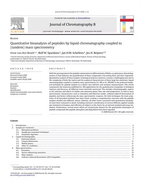 Pdf Quantitative Bioanalysis Of Peptides By Liquid Chromatography