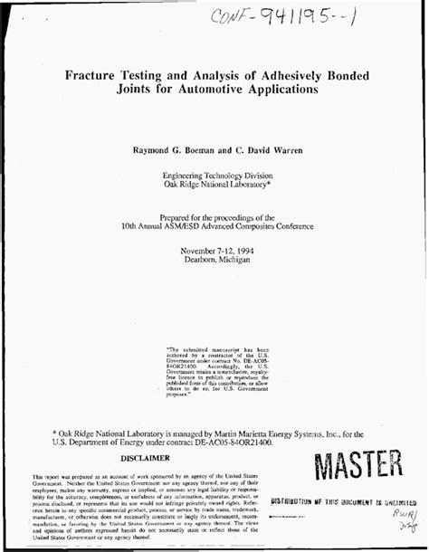 Pdf Fracture Testing And Analysis Of Adhesively Bonded Joints For Automotive Applications