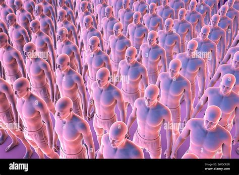 illustration of clones of identical people standing in an organised