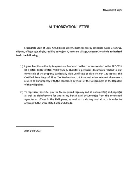 Authorization Letter For Request Of Certified True Copies Of Documents