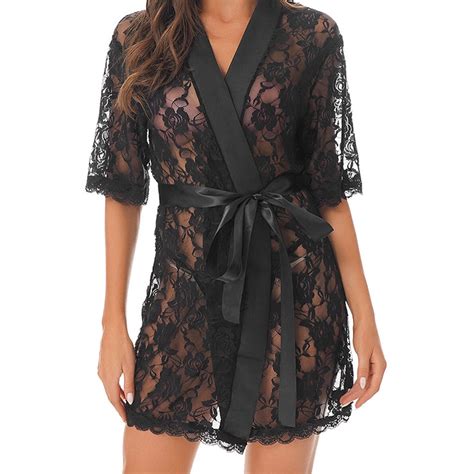 Sexy Black Lace See Through Lace Up Pyjamsa Midi Lingerie N22620
