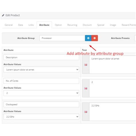 Opencart Attribute Presets