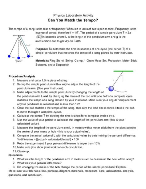 Physics Laboratory Activity Can You Match The Tempo