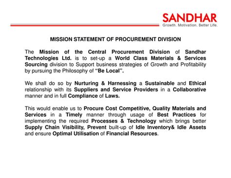 Mission Statement Centralised Procurement Division Pdf
