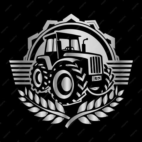 Emblema Monocromático Del Vector Del Tractor Aislado Sobre Fondo Negro Elemento De Diseño Para