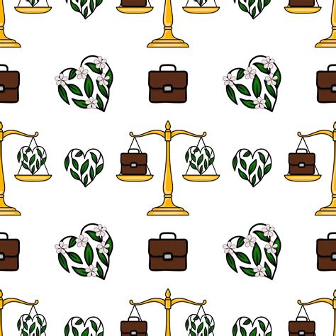 Seamless Pattern Featuring Golden Scales Of Justice Brown Briefcases