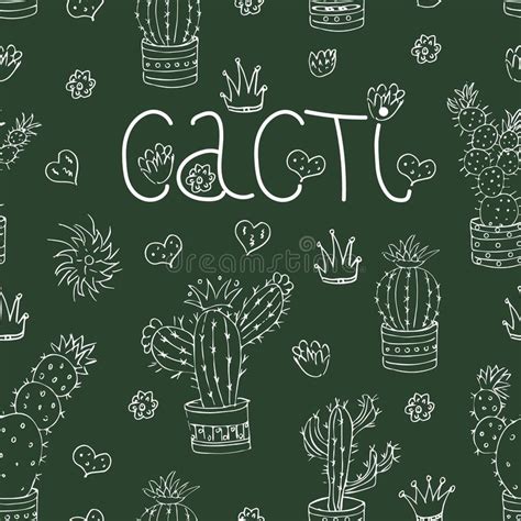 Seamless Pattern With Cute Cacti Stock Vector Illustration Of