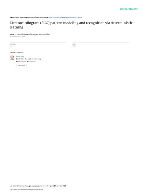 Electrocardiogram Ecg Pattern Modeling And Recognition Via Deterministic Learning Pdf