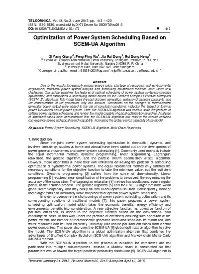 optimization of power system scheduling based on shuffled complex