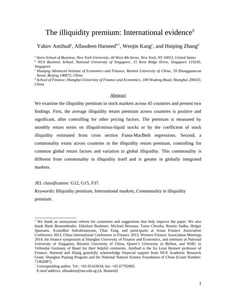 Pdf The Illiquidity Premium International Evidence