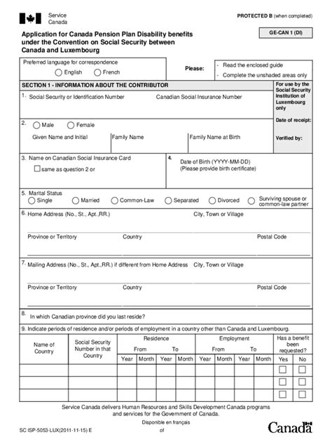 Fillable Online Luxembourgcanada Agreement Application For Cpp
