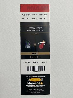 2004 Milwaukee Bucks At Miami Heat Ticket 11 14 04 Ebay