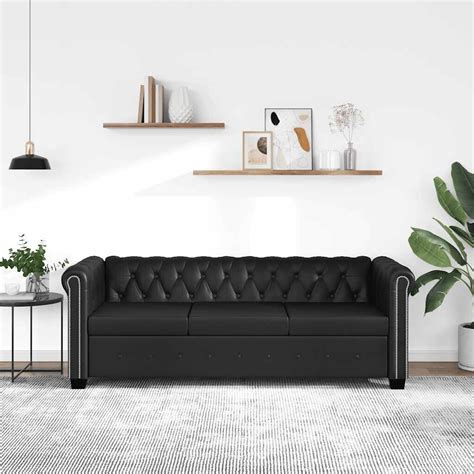 Vidaxl Chesterfield Sofa 3 Sitzer Kunstleder Schwarz 242370 Ab 38267