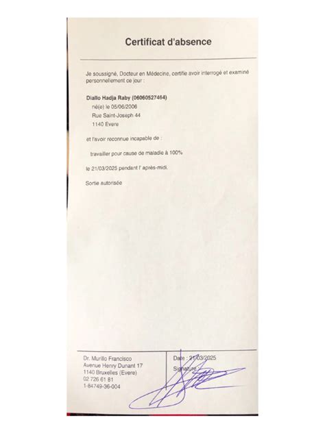Certificat Dabsence Pdf